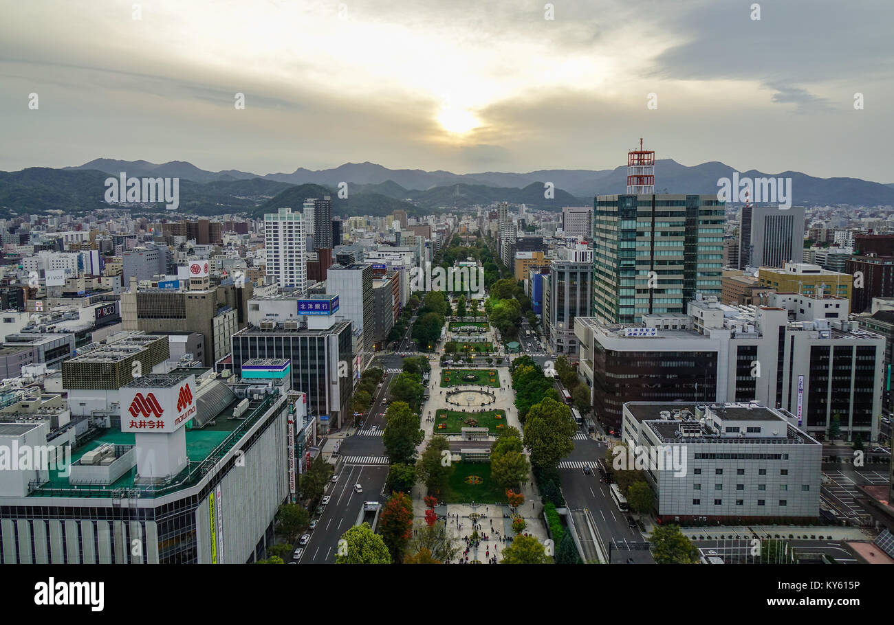 Sapporo, Japan - Oct 1, 2017. Sunset on Odori Park in Sapporo, Japan ...