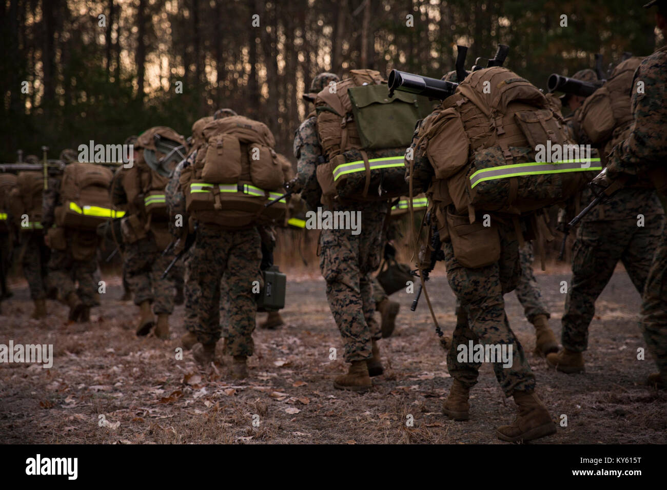 U.S. Marines with Company G., 2nd Battalion, 8th Marine Regiment, conduct a 20 kilometer hike ...