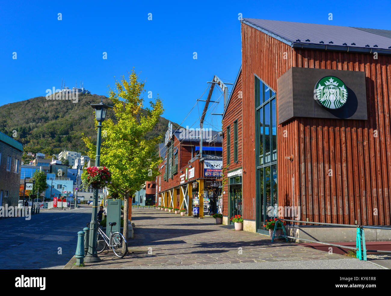 Hakodate, Japan - Oct 1, 2017. Walking street of Kanemori Red Brick ...
