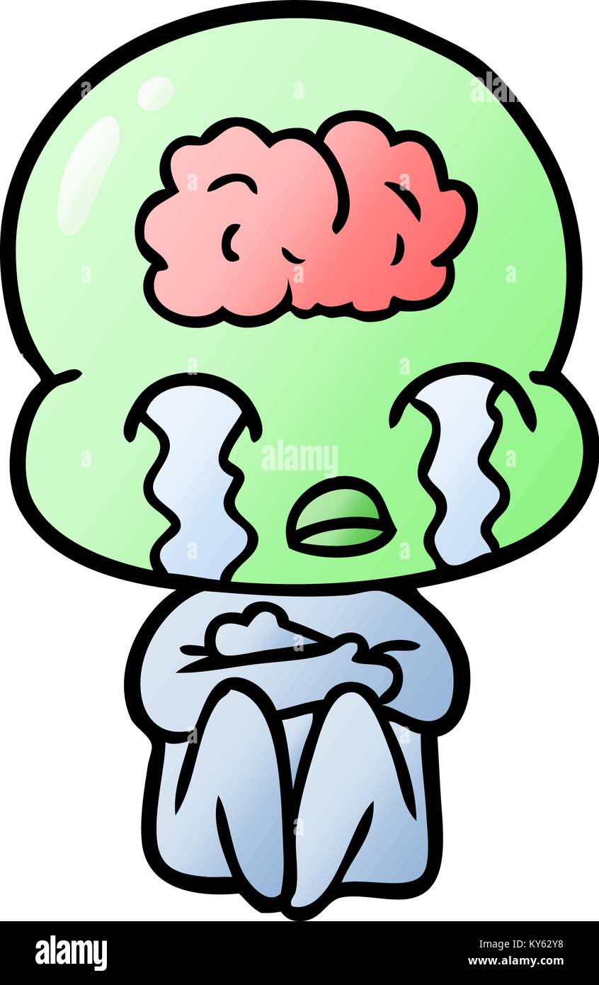 cartoon big brain alien crying Stock Vector Image & Art - Alamy