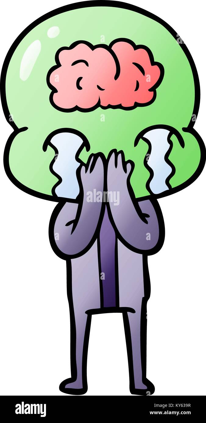 cartoon big brain alien crying Stock Vector Image & Art - Alamy