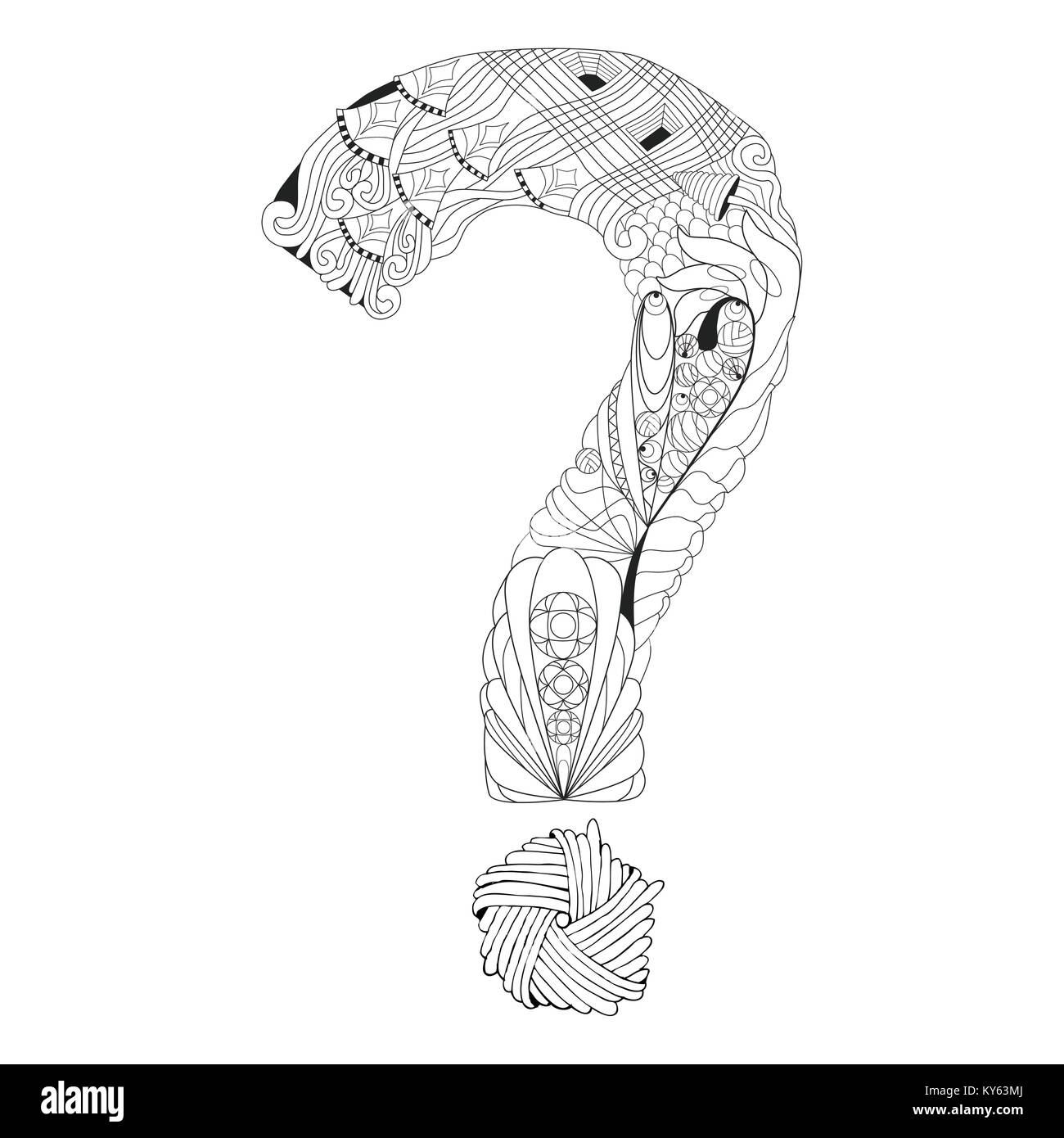 Hand drawn zentangle question mark. Vector decorative unusual object ...