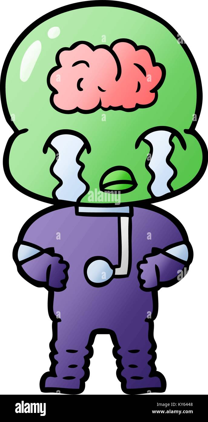 cartoon big brain alien crying Stock Vector Image & Art - Alamy