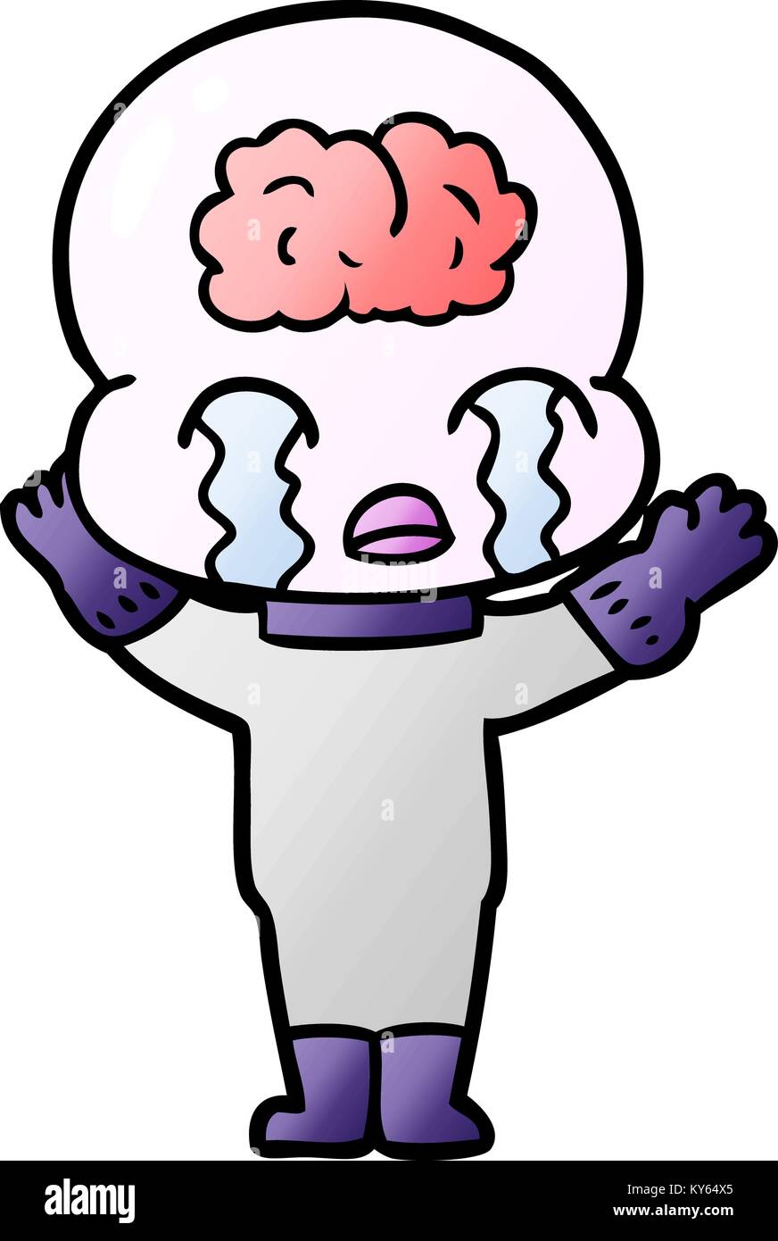 cartoon big brain alien crying Stock Vector Image & Art - Alamy