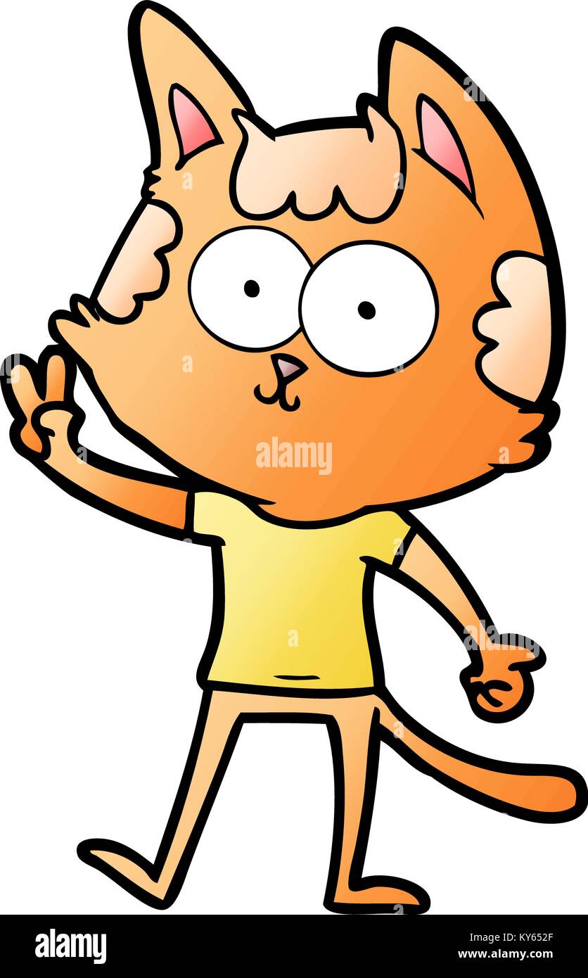 happy cartoon cat giving peace sign Stock Vector Image & Art - Alamy