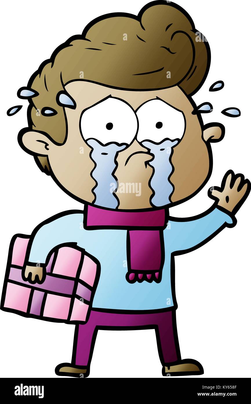 cartoon crying man with present Stock Vector Image & Art - Alamy