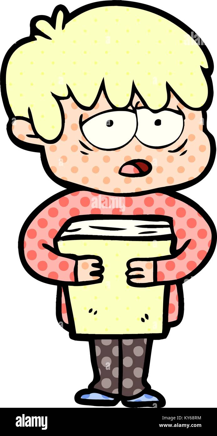 cartoon exhausted boy holding book Stock Vector Image & Art - Alamy