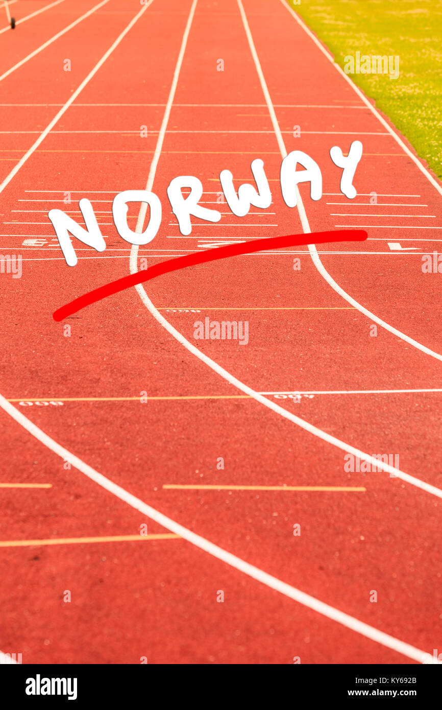 Empty red running track in stadium closeup Stock Photo - Alamy