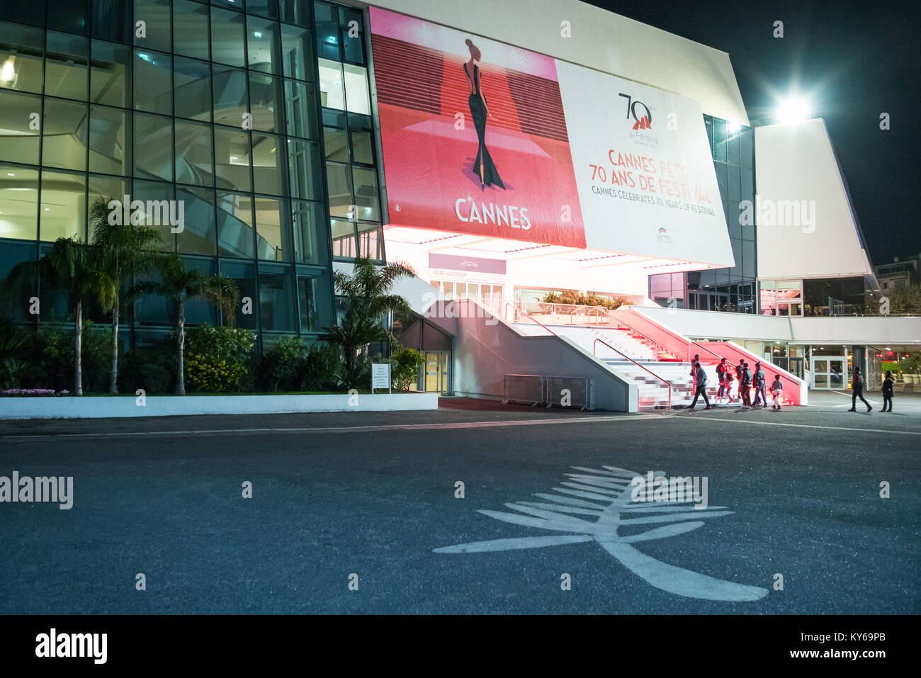 Cannes, France - November 20, 2017: Night view of the main entrance of ...