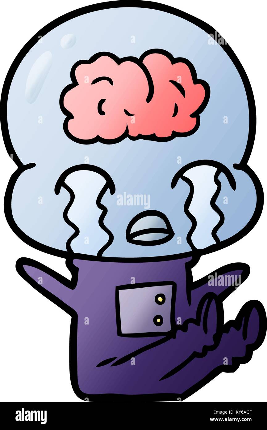 cartoon big brain alien crying Stock Vector Image & Art - Alamy