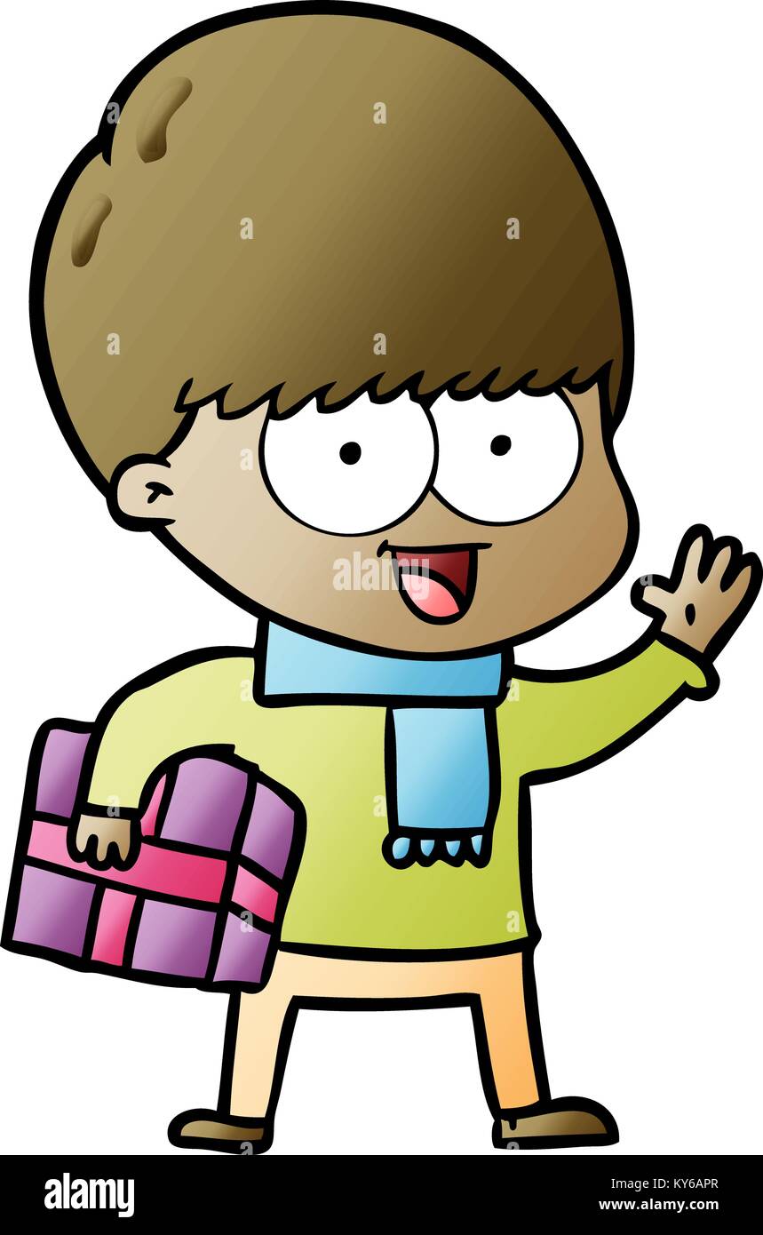 happy cartoon boy with present Stock Vector Image & Art - Alamy