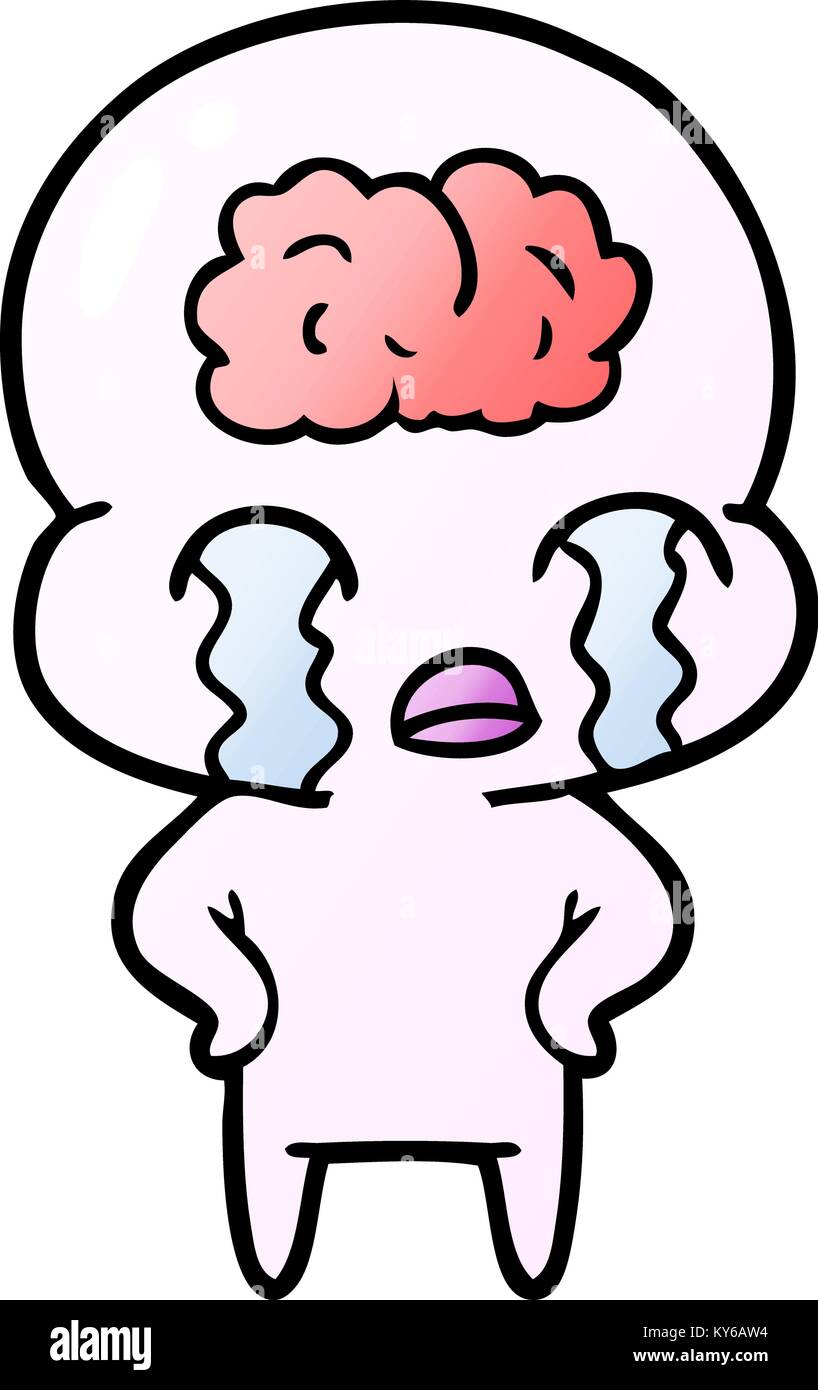 cartoon big brain alien crying Stock Vector Image & Art - Alamy