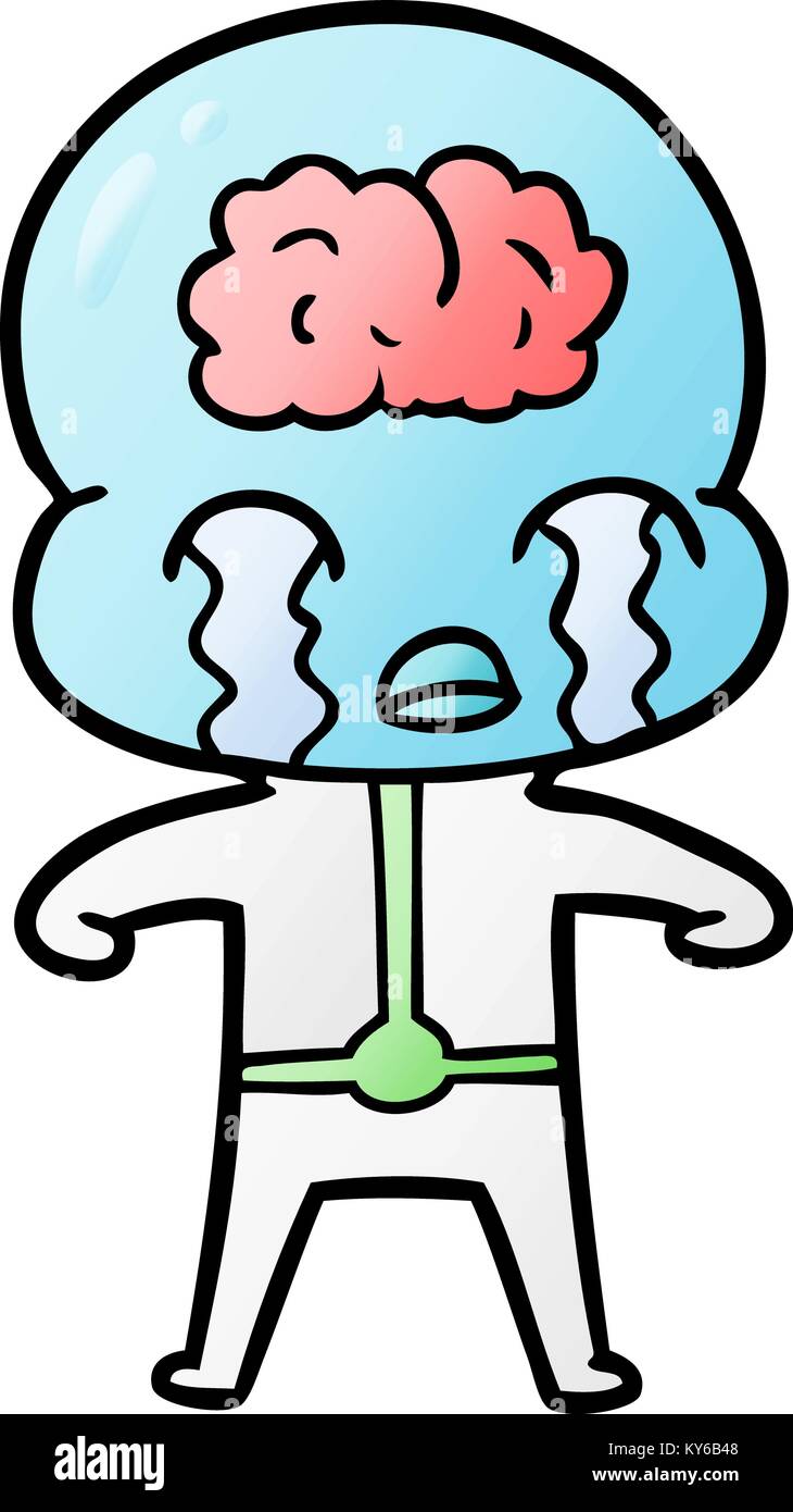 cartoon big brain alien crying Stock Vector Image & Art - Alamy