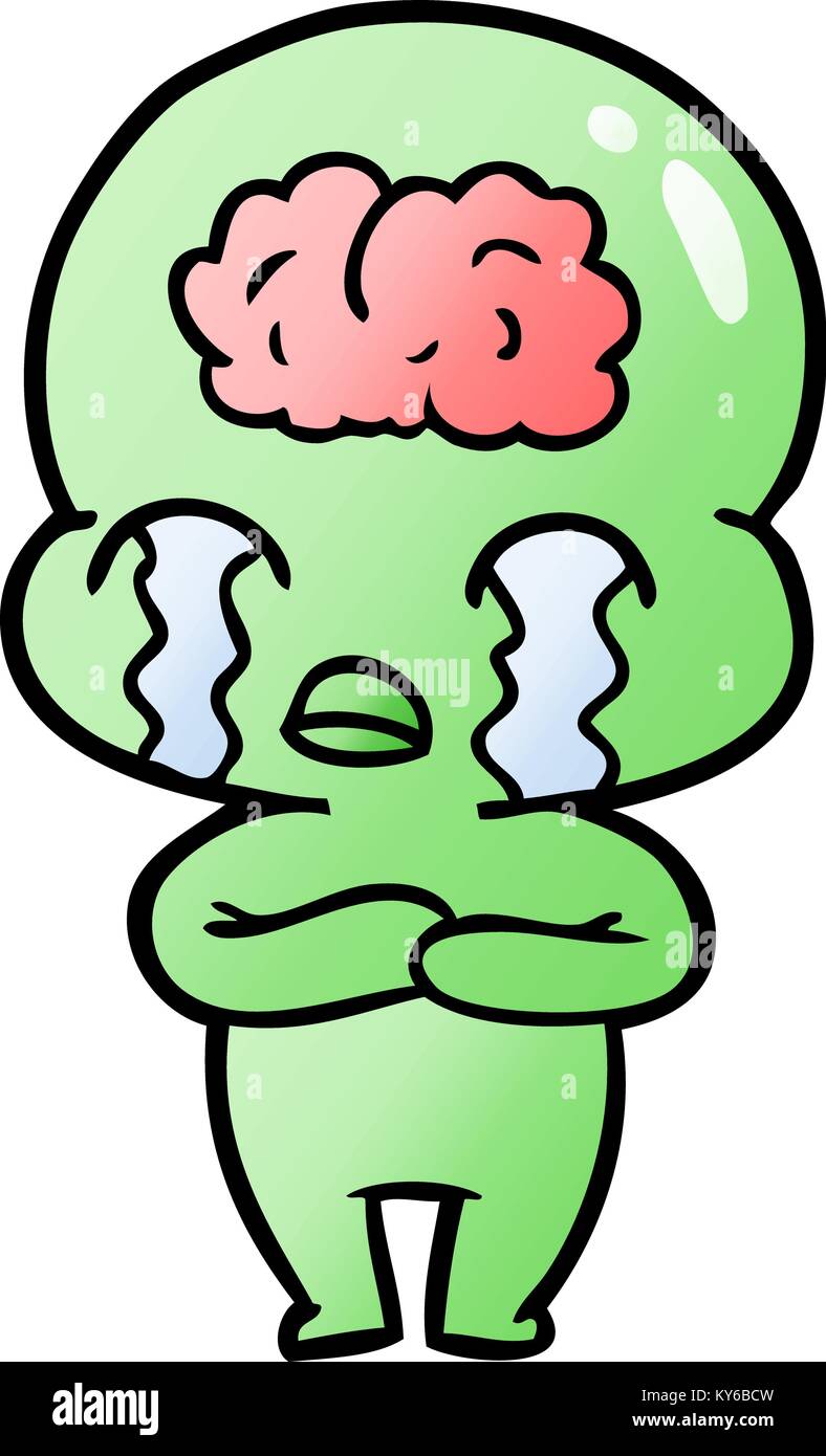 cartoon big brain alien crying Stock Vector Image & Art - Alamy