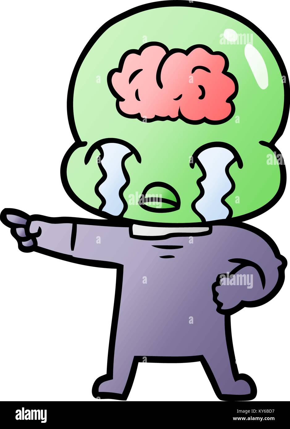 cartoon big brain alien crying and pointing Stock Vector Image & Art ...