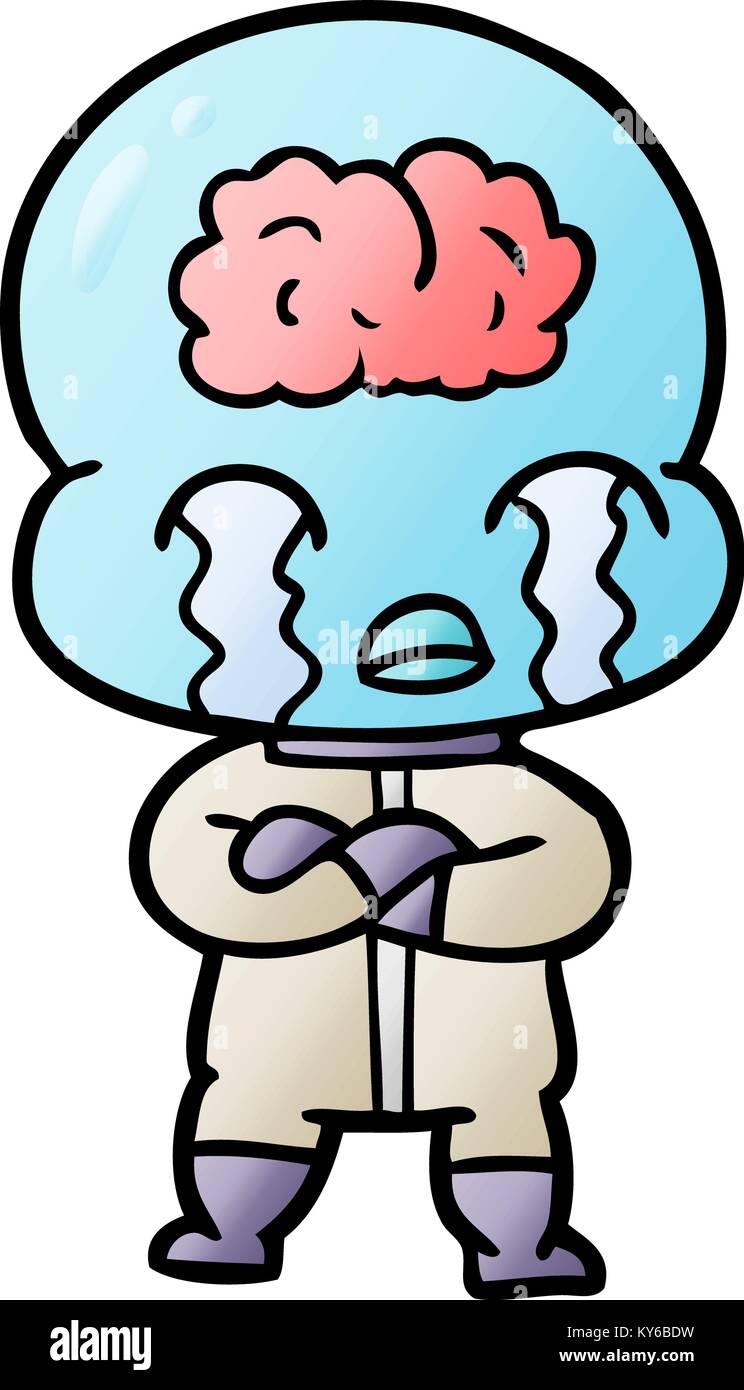 cartoon big brain alien crying Stock Vector Image & Art - Alamy