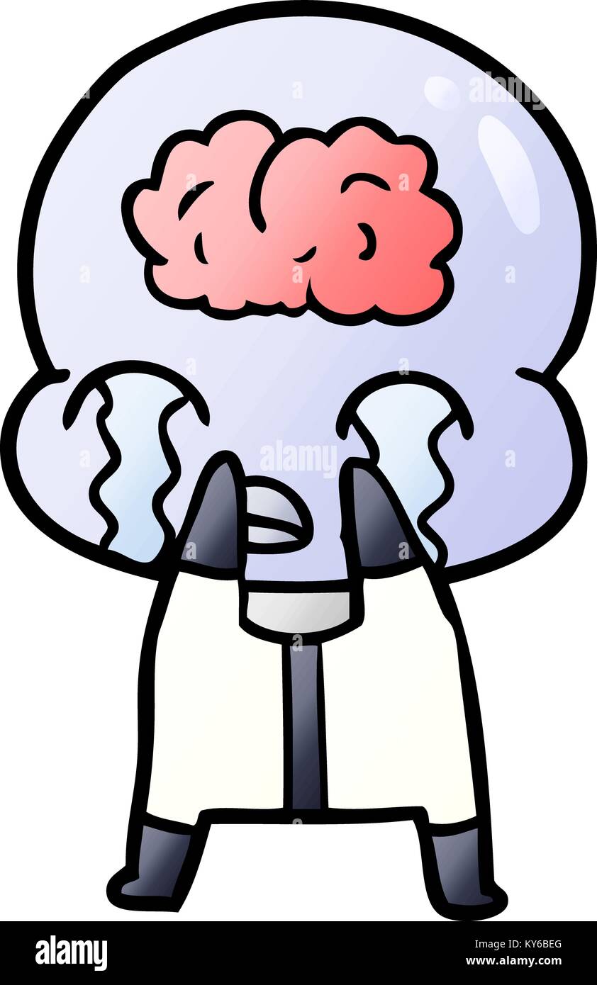 cartoon big brain alien crying Stock Vector Image & Art - Alamy