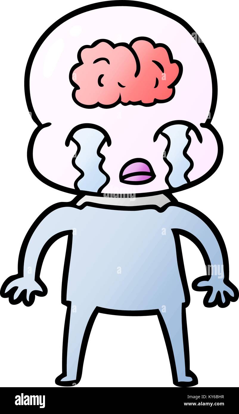 cartoon big brain alien crying Stock Vector Image & Art - Alamy