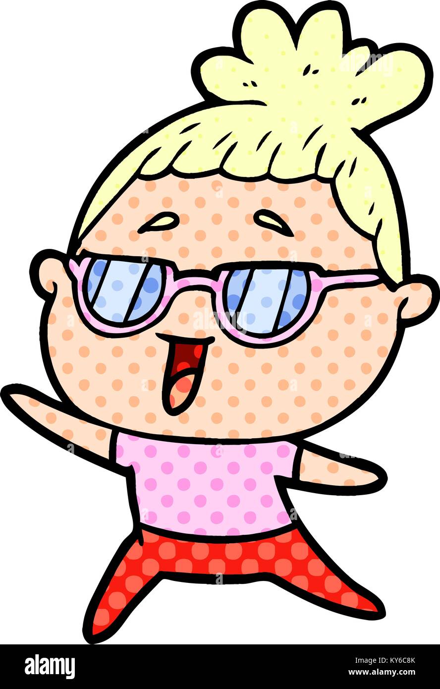 cartoon happy woman wearing spectacles Stock Vector Image & Art - Alamy