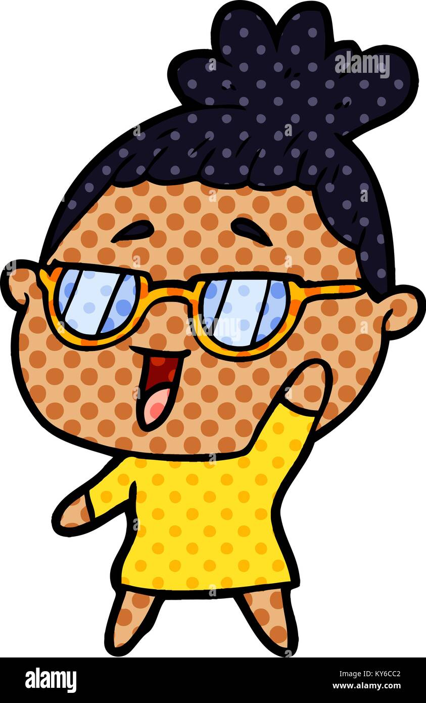 cartoon happy woman wearing spectacles Stock Vector Image & Art - Alamy