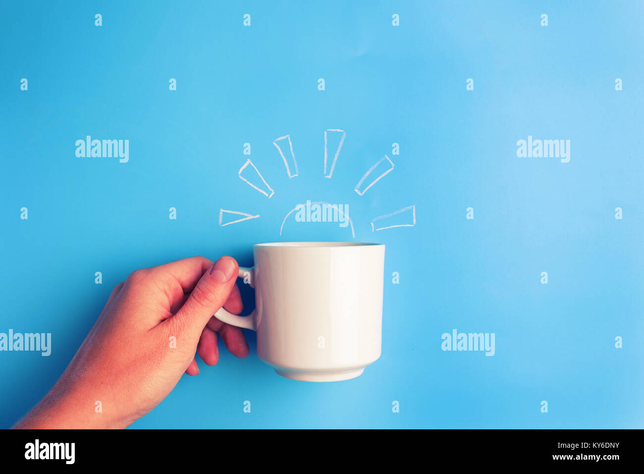 sun and white cup on blue background. good morning concept Stock Photo ...