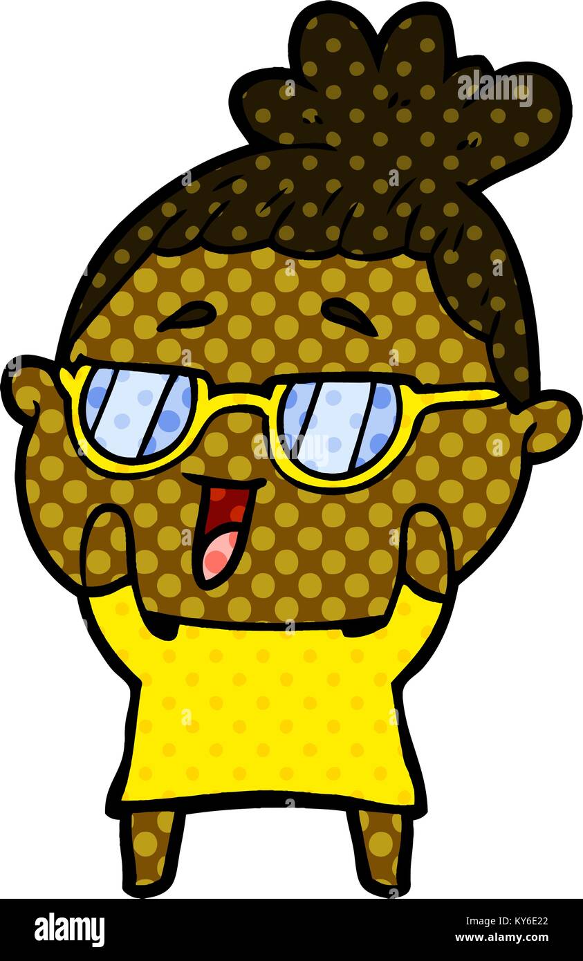 cartoon happy woman wearing spectacles Stock Vector Image & Art - Alamy