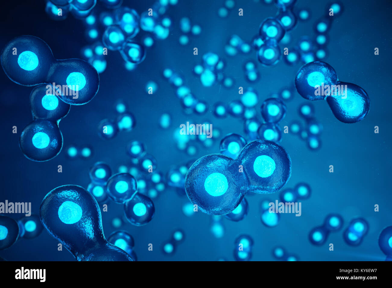 Human or animal cells on blue background. Concept Early stage embryo ...