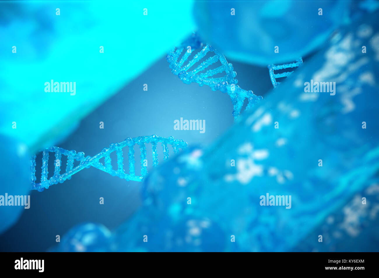 3D Illustration Helix DNA molecule with modified genes. Correcting ...