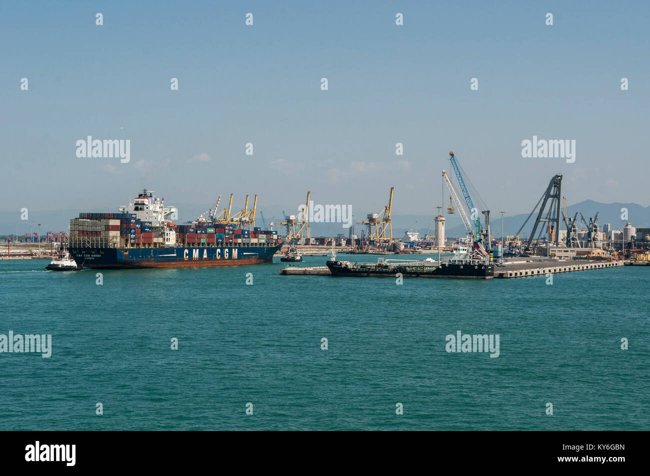 Italy: view of the port of Livorno, the main port of Tuscany and one of ...