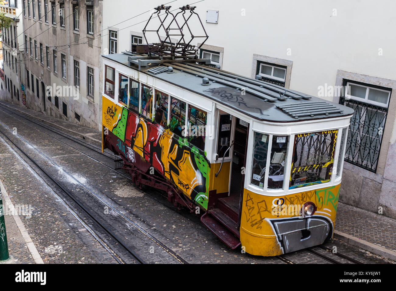 View of funicular and murales Stock Photo - Alamy