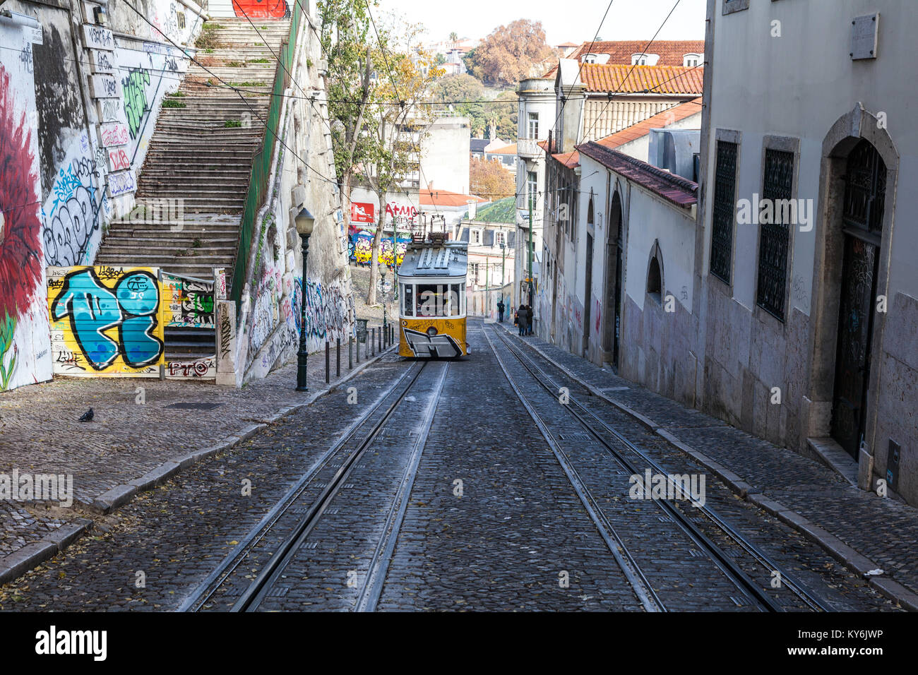 View of funicular and murales Stock Photo - Alamy