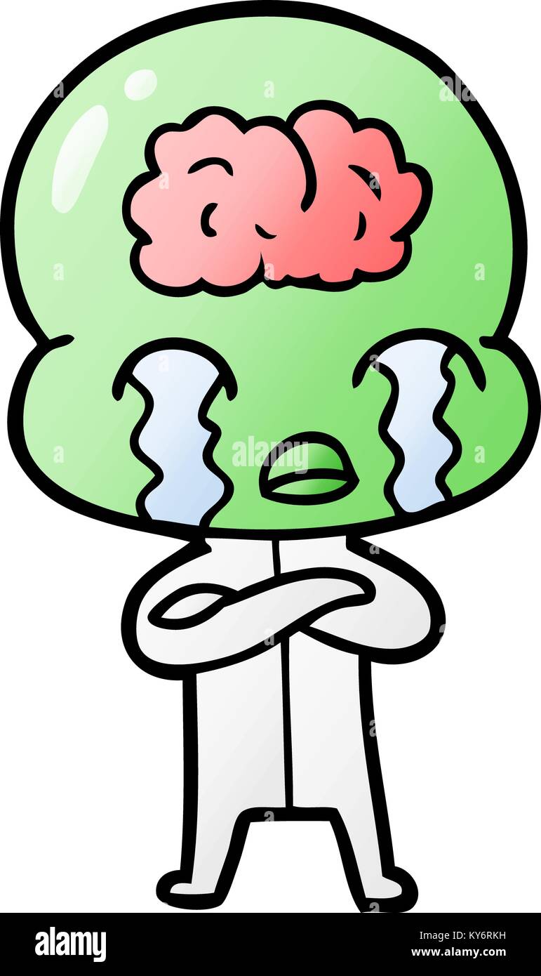 cartoon big brain alien crying Stock Vector Image & Art - Alamy