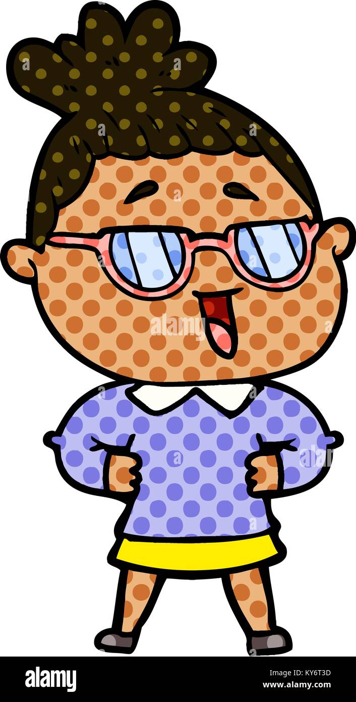 cartoon happy woman wearing spectacles Stock Vector Image & Art - Alamy