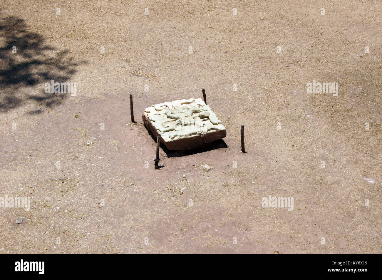Mayan sculpture in the center of square in Copan, Honduras Stock Photo ...