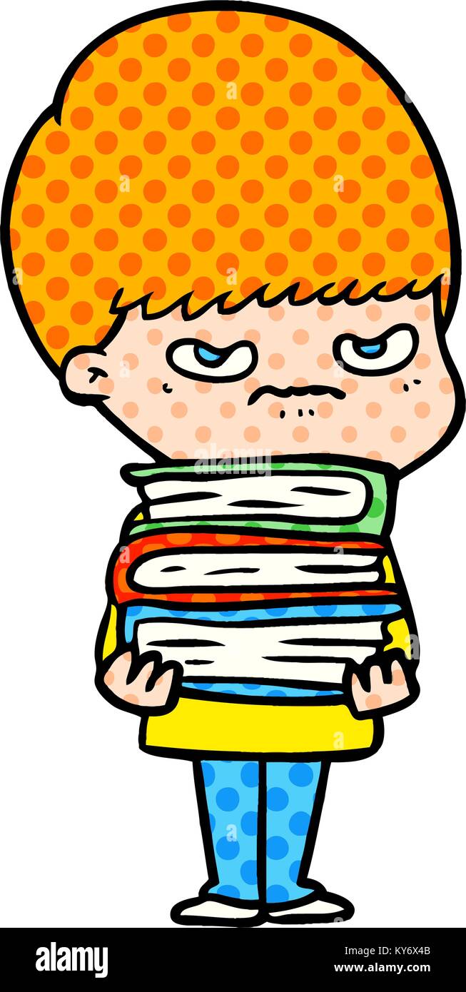 angry cartoon boy with books Stock Vector Image & Art - Alamy
