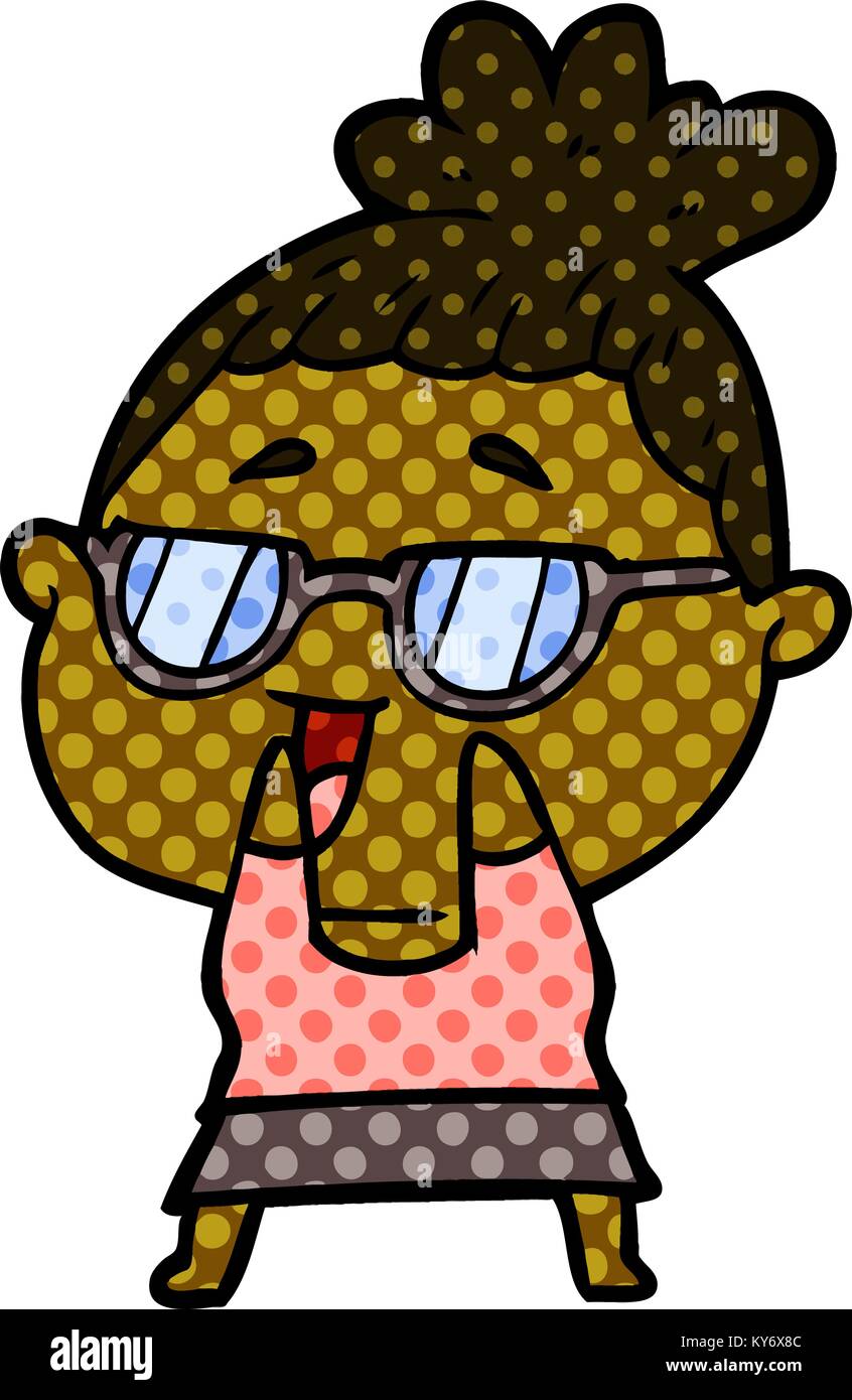cartoon happy woman wearing spectacles Stock Vector Image & Art - Alamy