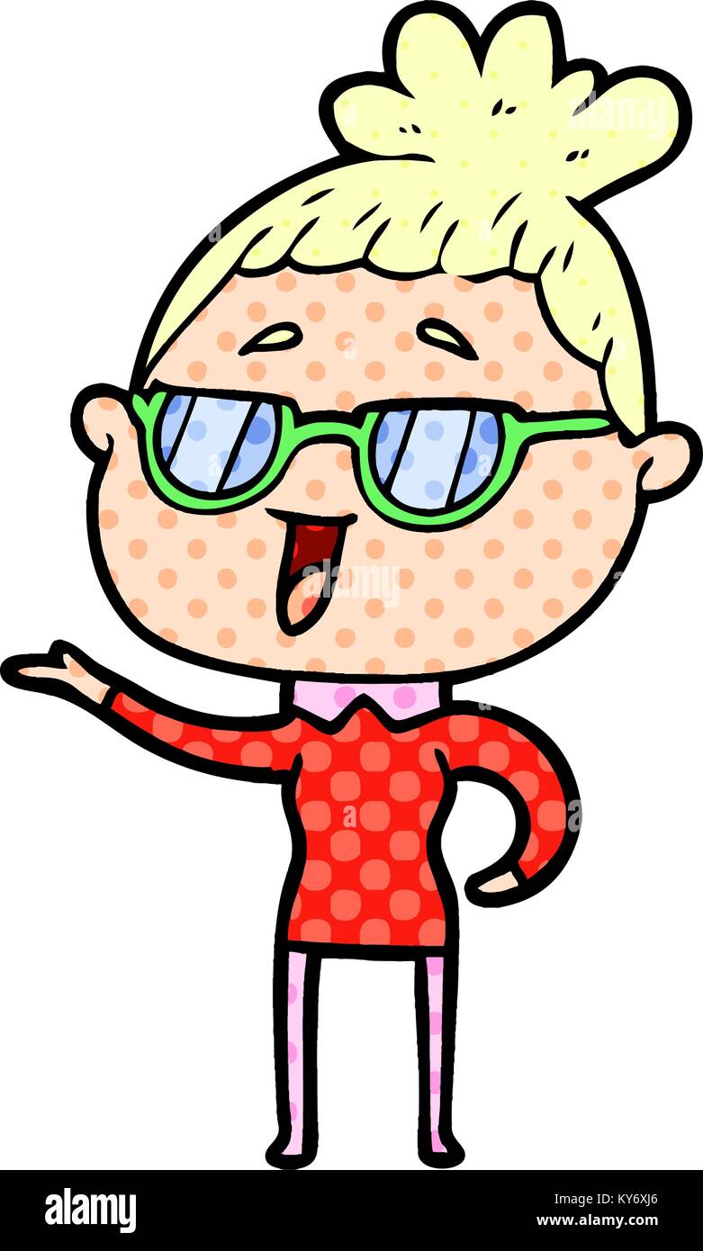 cartoon happy woman wearing spectacles Stock Vector Image & Art - Alamy