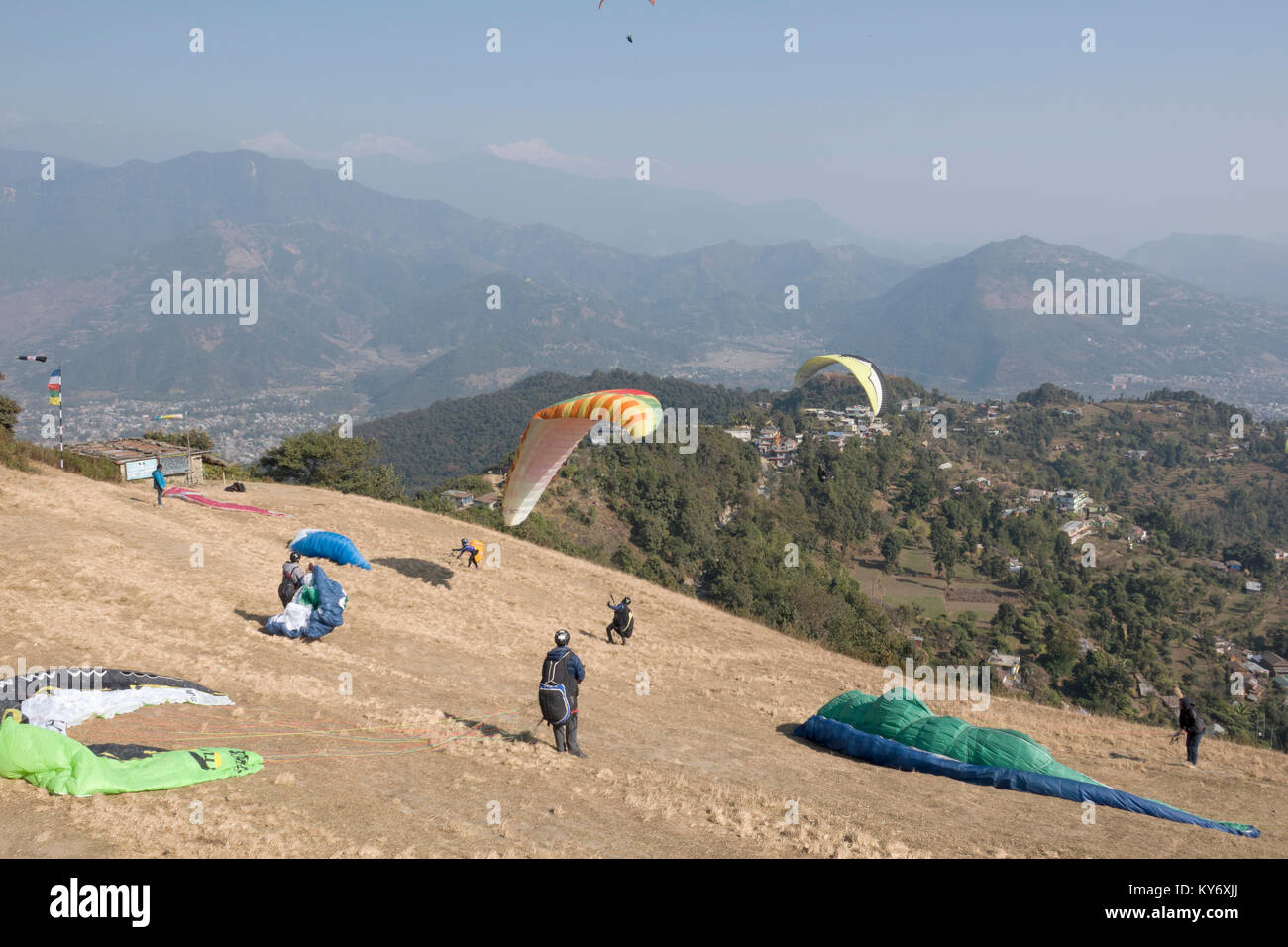 Paragliding launching zone at Sarankot, Pokhara, Nepal Stock Photo - Alamy