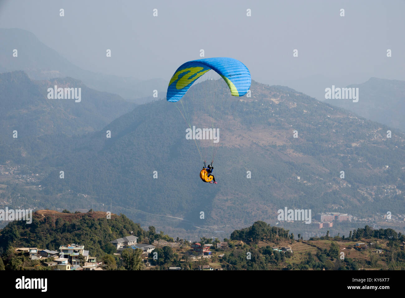 Paragliding at Sarankot with the Himalayan Annapurna range in the ...