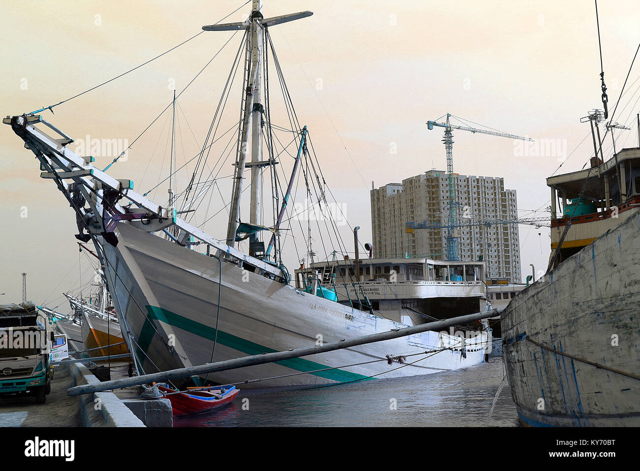 Sunda Kelapa is the old port of Jakarta where cargo can be seen loaded ...