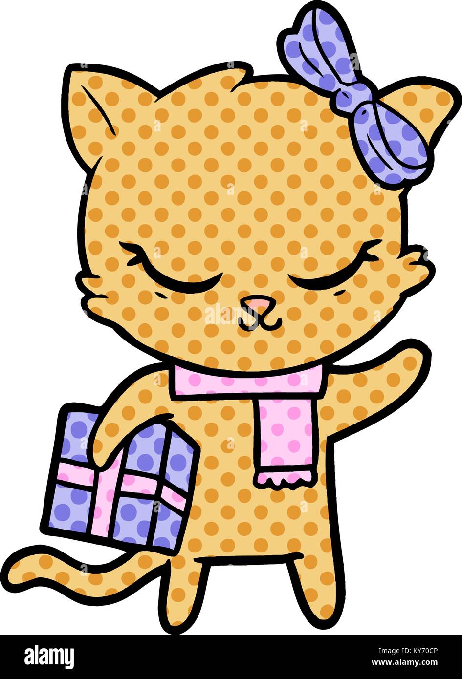 cute cartoon cat with present Stock Vector Image & Art - Alamy
