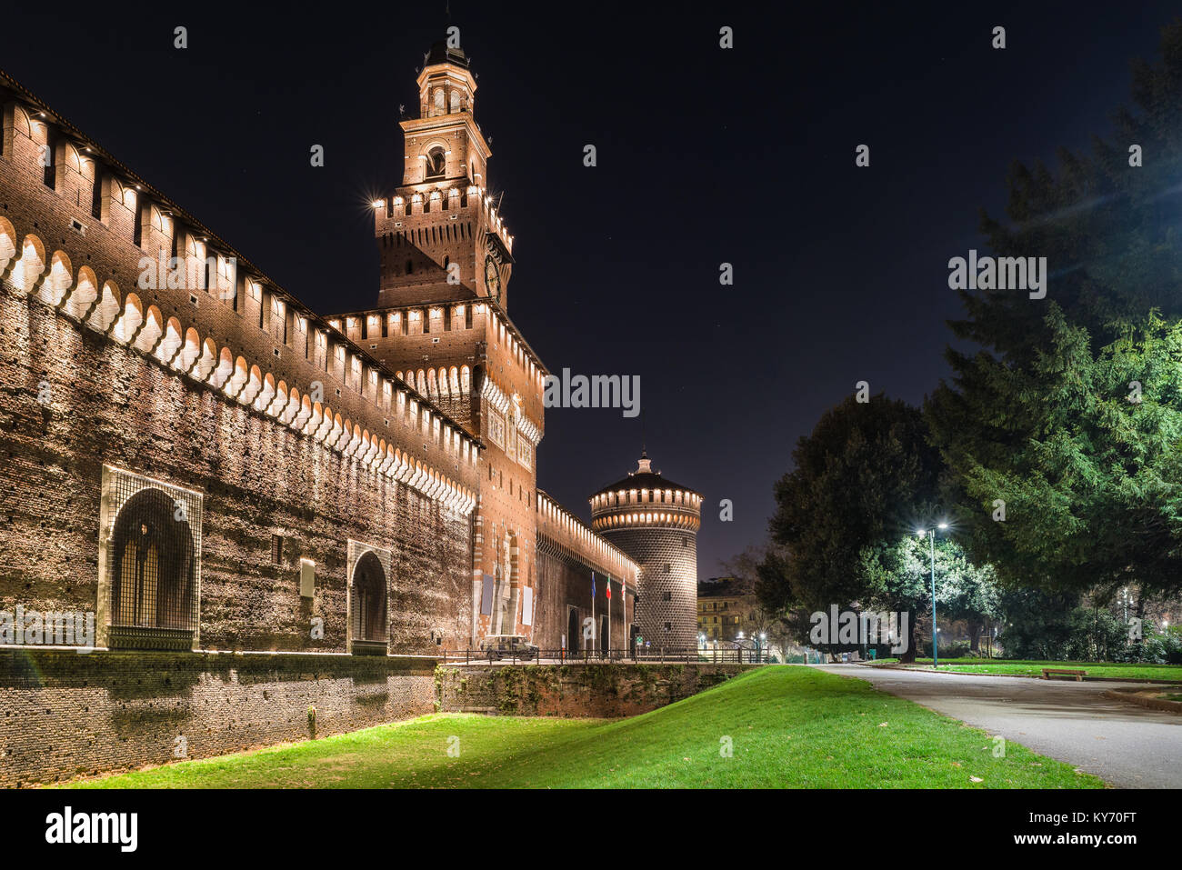 Milan, square Castello, Italy. Public pedestrian path in front of the ...