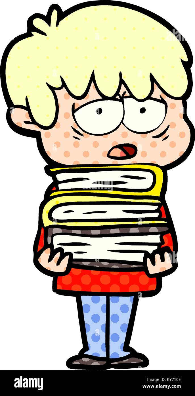 cartoon exhausted boy holding book Stock Vector Image & Art - Alamy