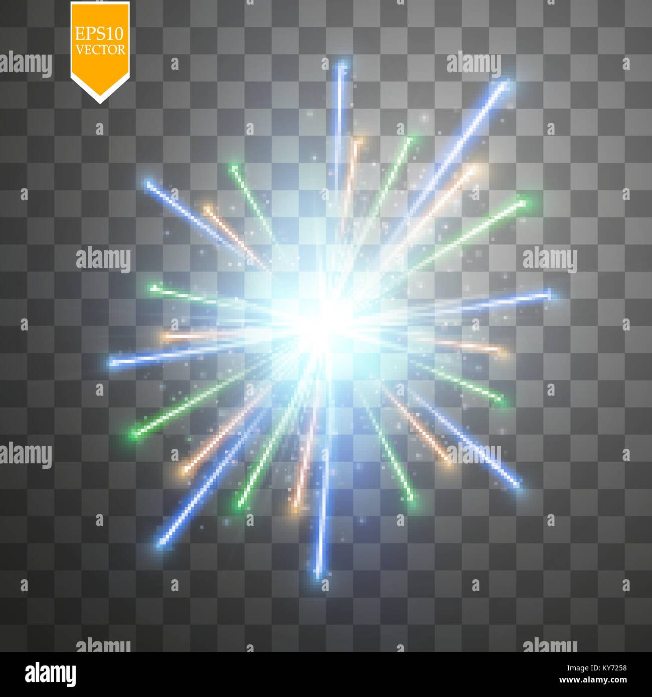 Colorful firework explosion on transparent background. White, gold and ...