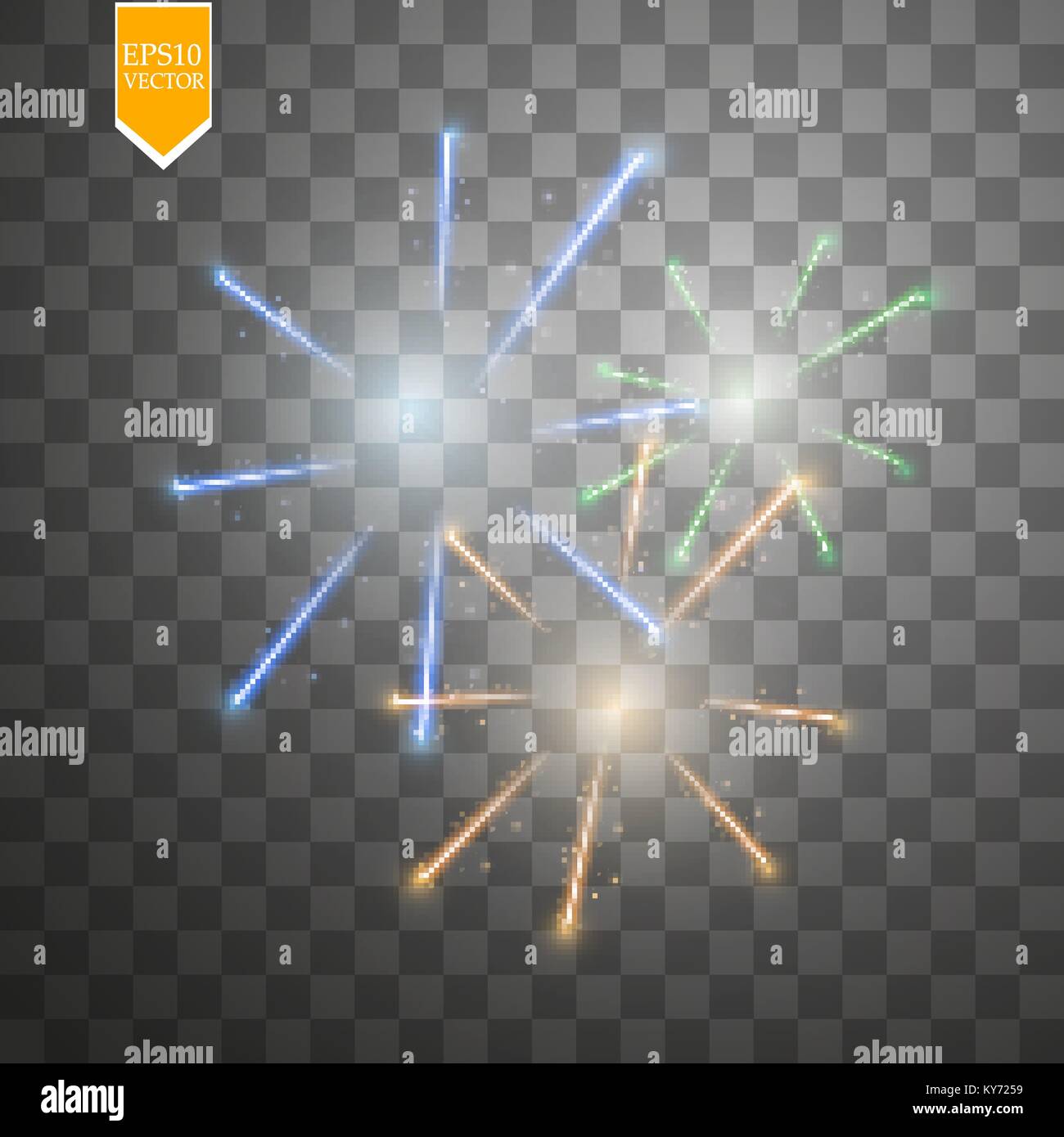 Colorful firework explosion on transparent background. White, gold and ...