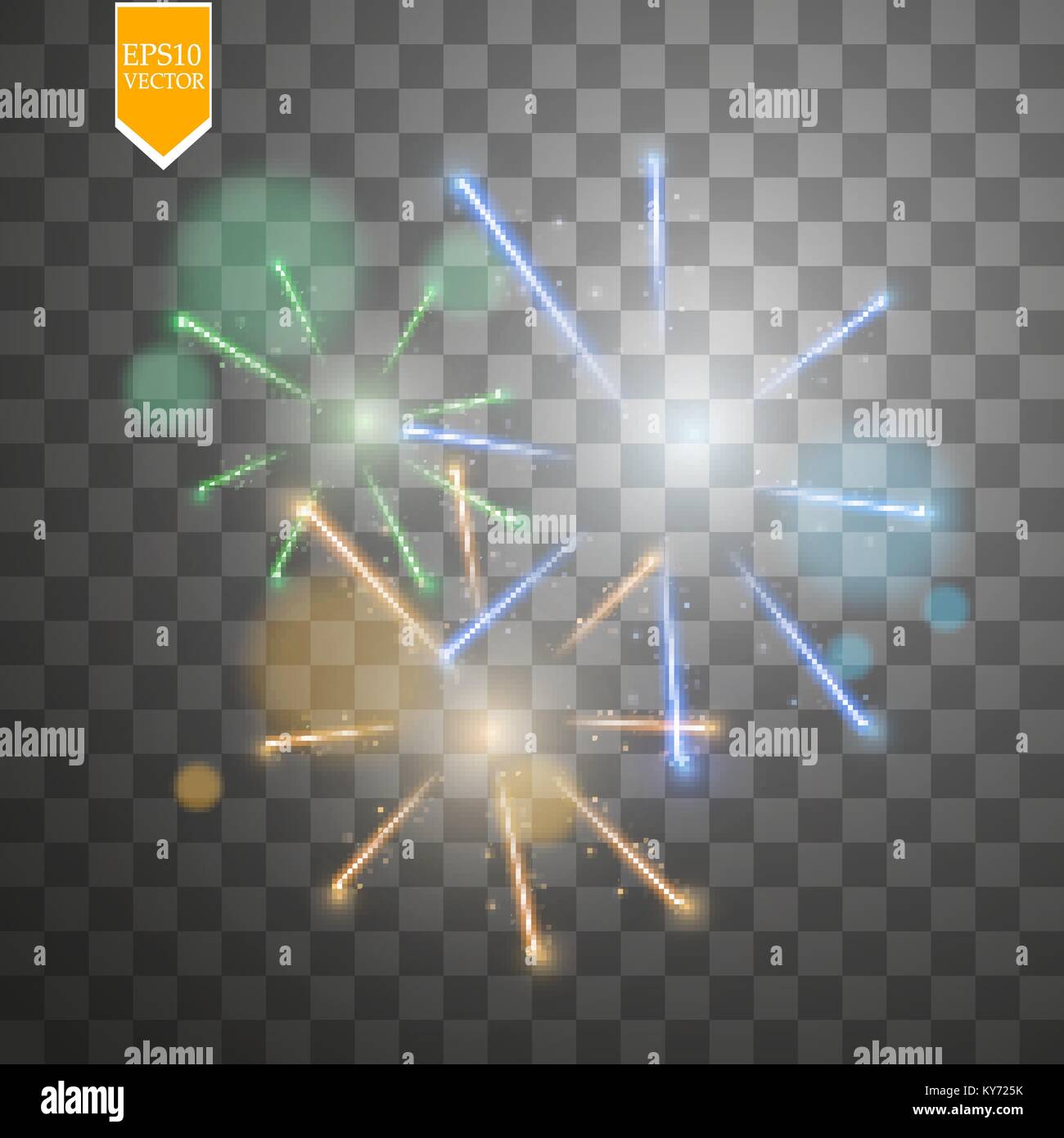 Colorful firework explosion on transparent background. White, gold and ...