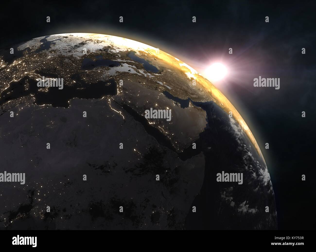 Beautiful sunrise over earth 3d hi-res stock photography and images - Alamy