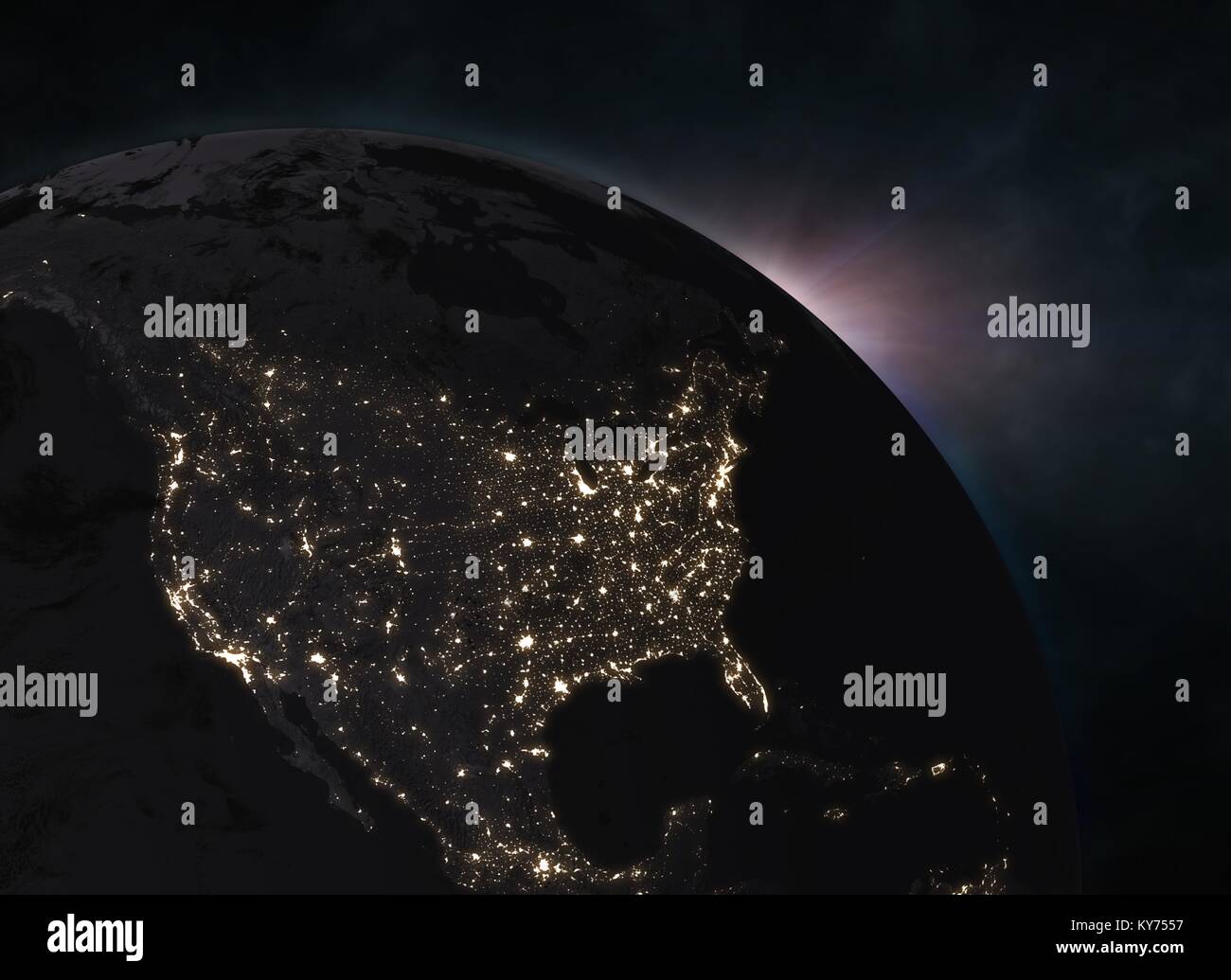 Sunrise, view of Earth from space - North America Stock Photo - Alamy