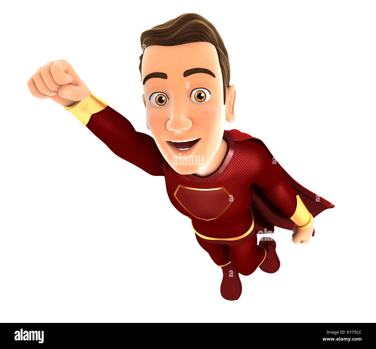 3d red hero flying, illustration with isolated white background Stock ...