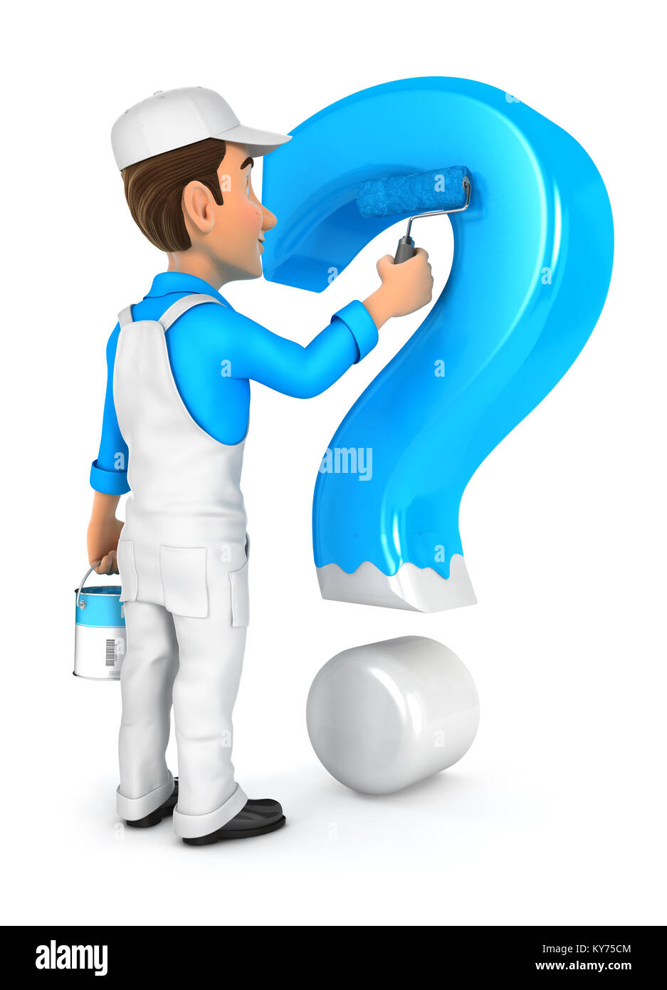 3d painter painting question mark, illustration with isolated white ...